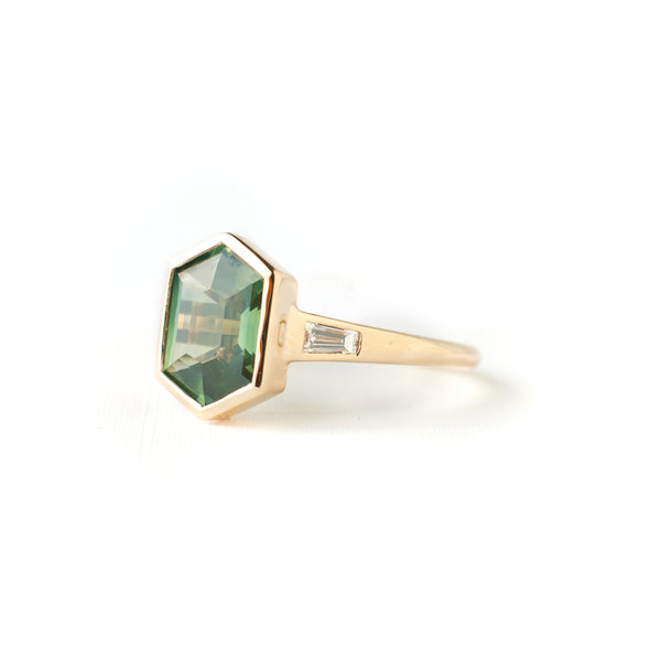 Cora Ring - 3.03 Carat Green Teal Hexagon Sapphire – Porter Gulch