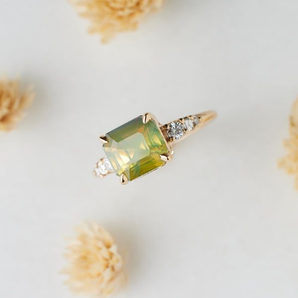 Siena Ring - 3.01 Carat Chartreuse Bi-Colored Emerald Cut Sapphire ...